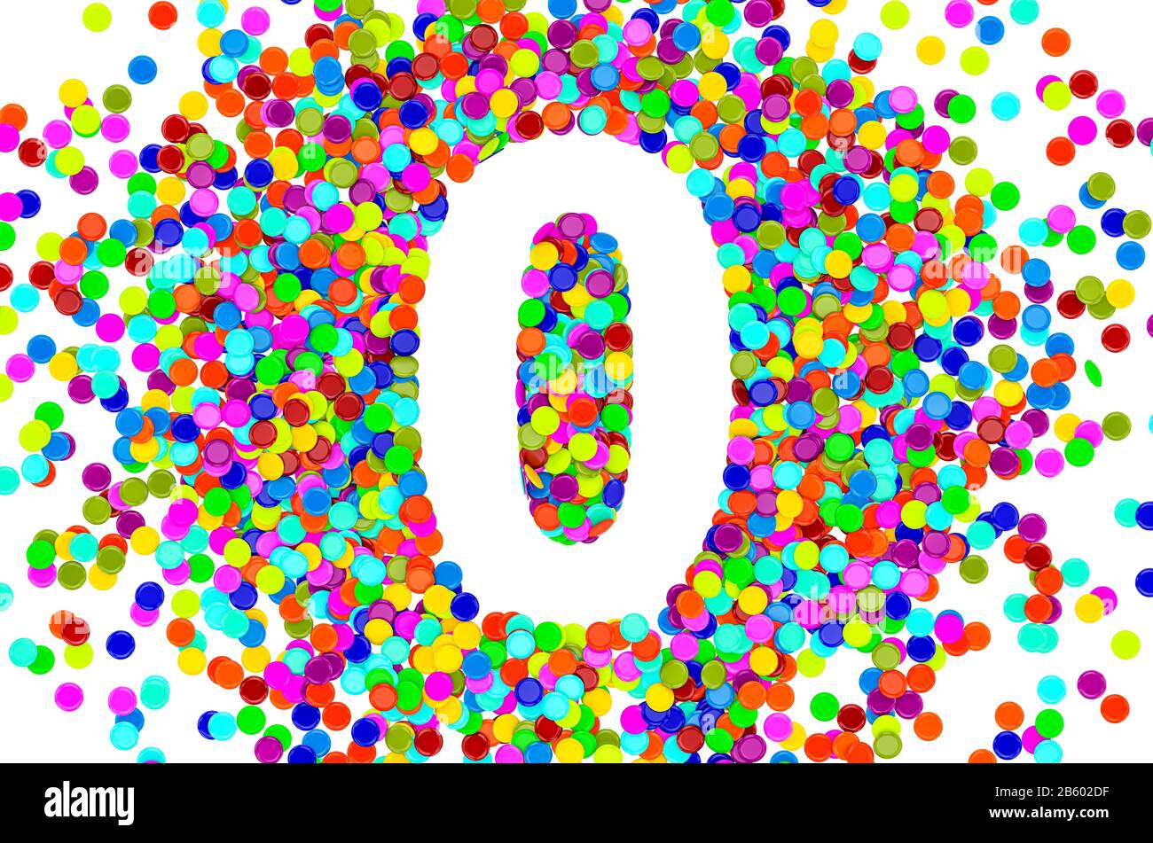 Number 0 from colored confetti. 3D rendering isolated on white ...