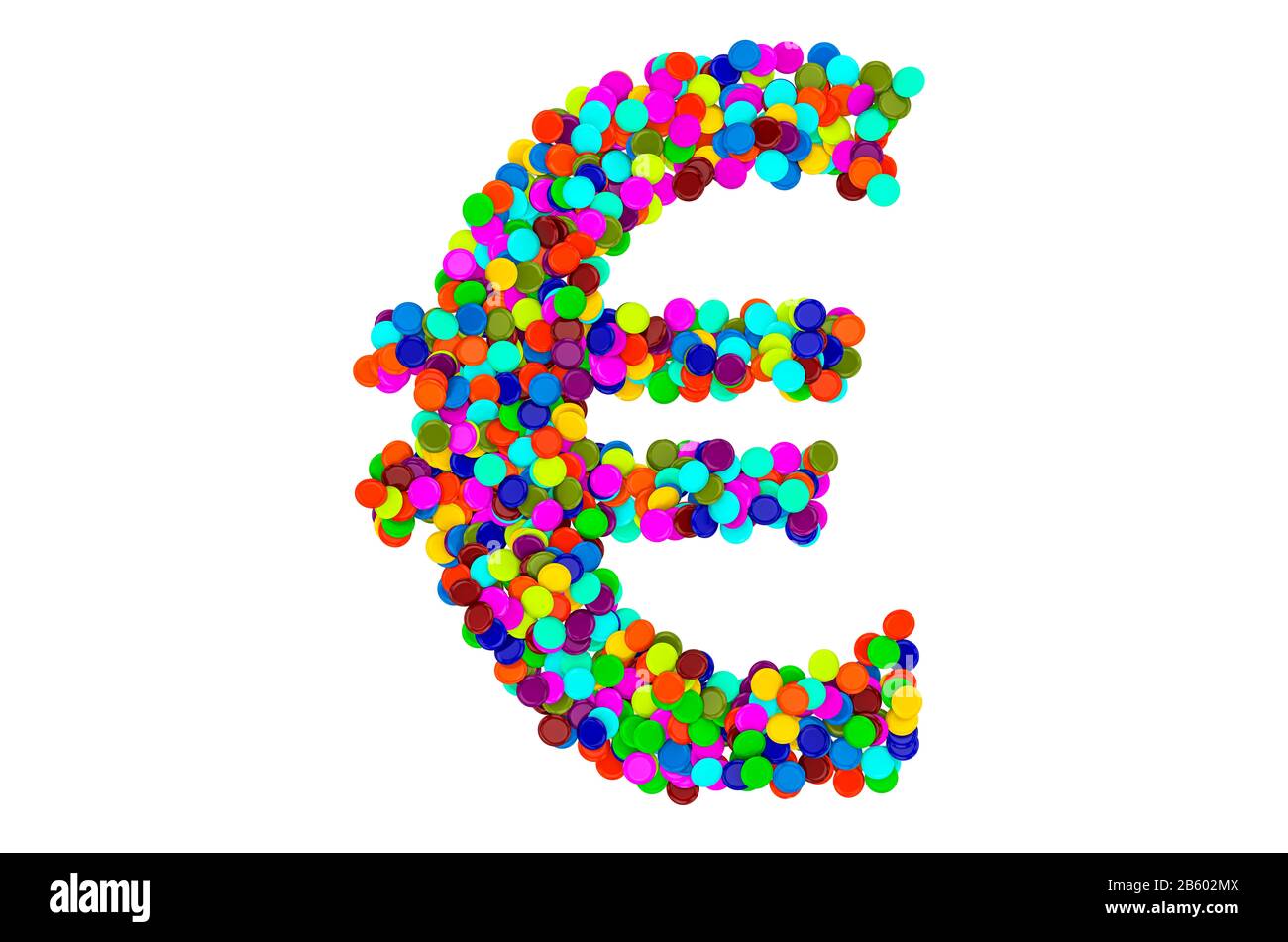 Euro symbol from confetti. 3D rendering isolated on white background ...