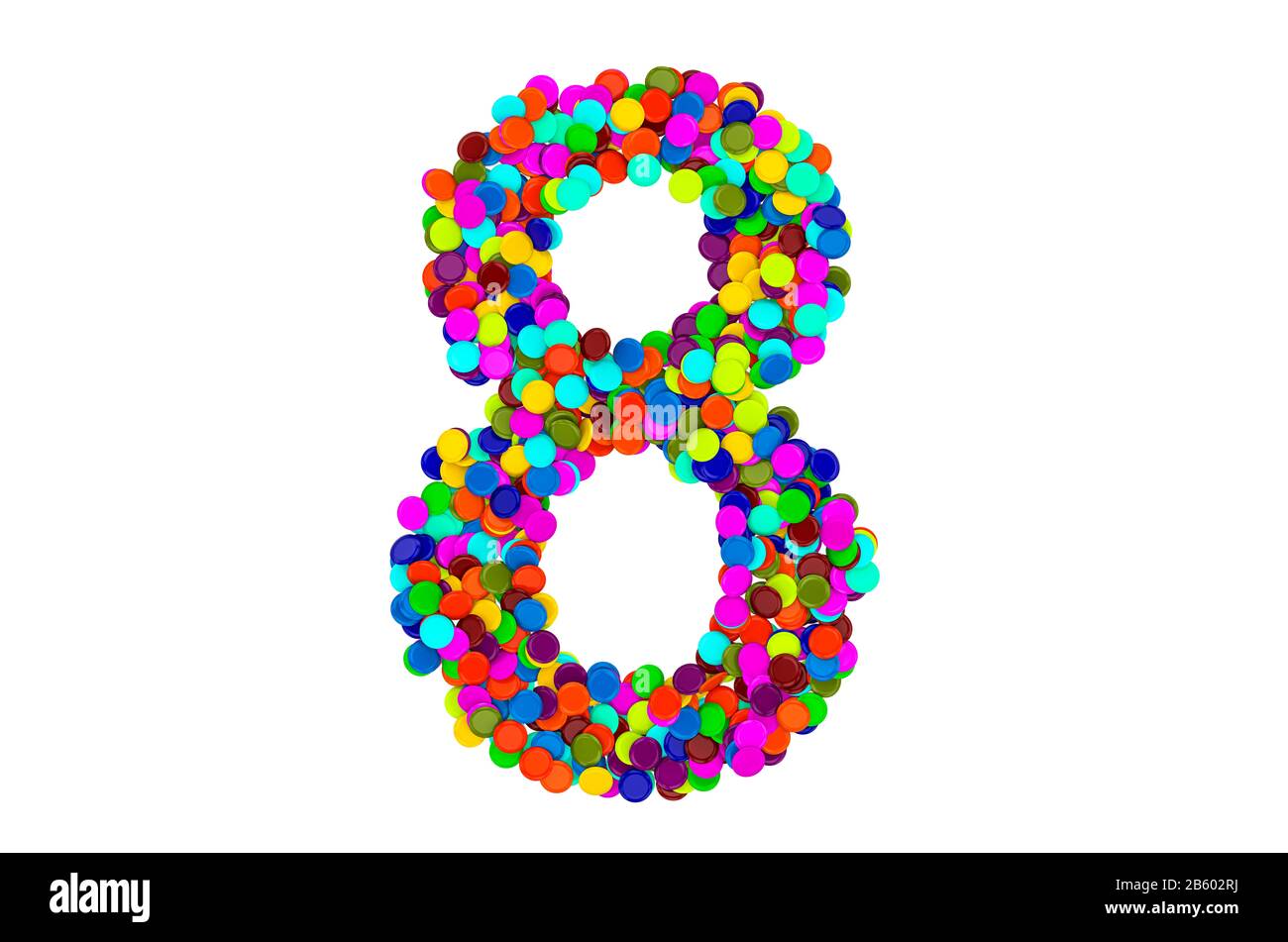 Number 8 from confetti. 3D rendering isolated on white background Stock ...