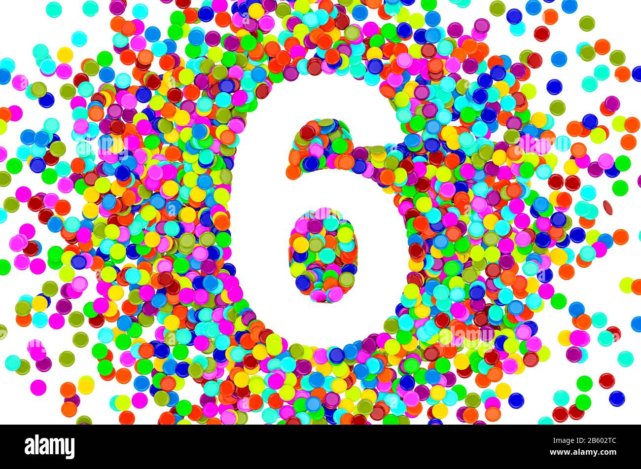 Number 6 from colored confetti. 3D rendering isolated on white ...