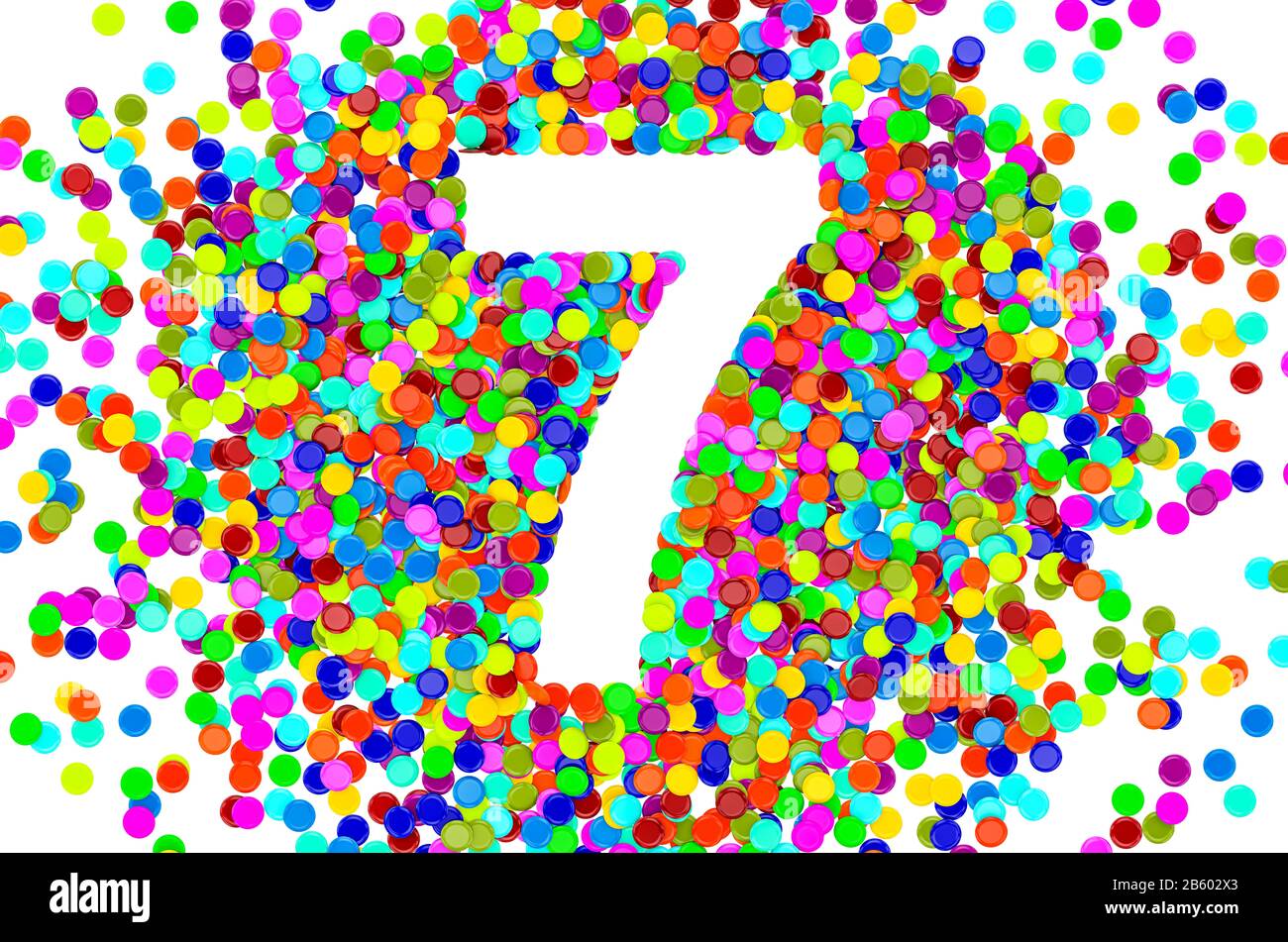 Number 7 from colored confetti. 3D rendering isolated on white ...