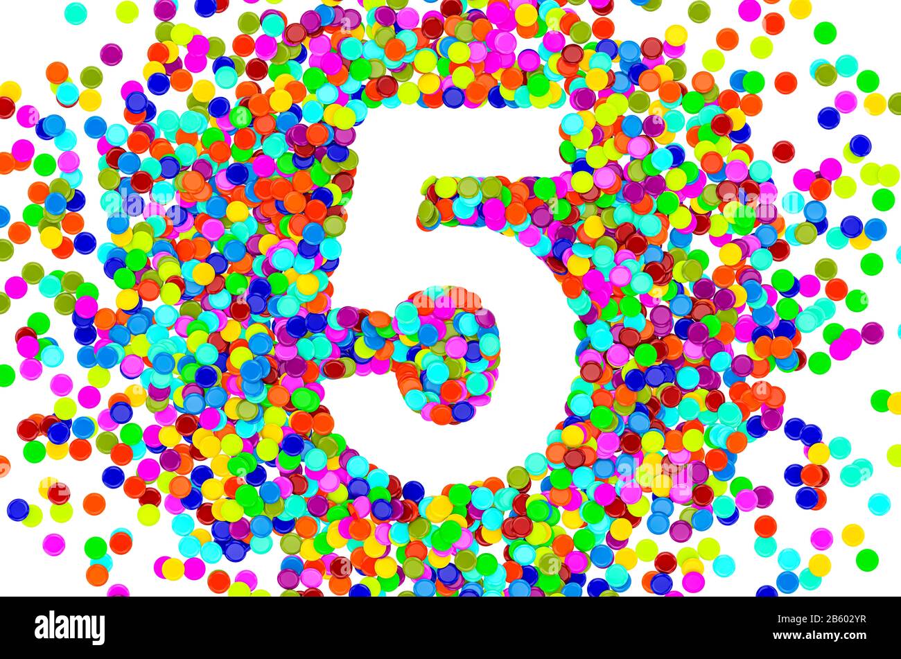 Number 5 from colored confetti. 3D rendering isolated on white ...