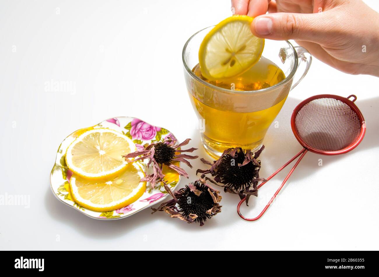 tea from natural herbs with lemon for medical purpose Stock Photo - Alamy