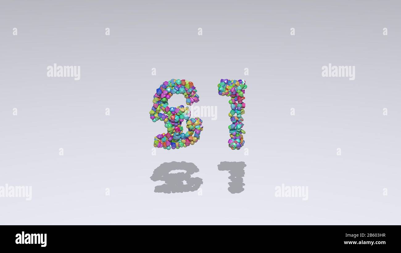 £1: 3D illustration of the text made of small objects over a white ...
