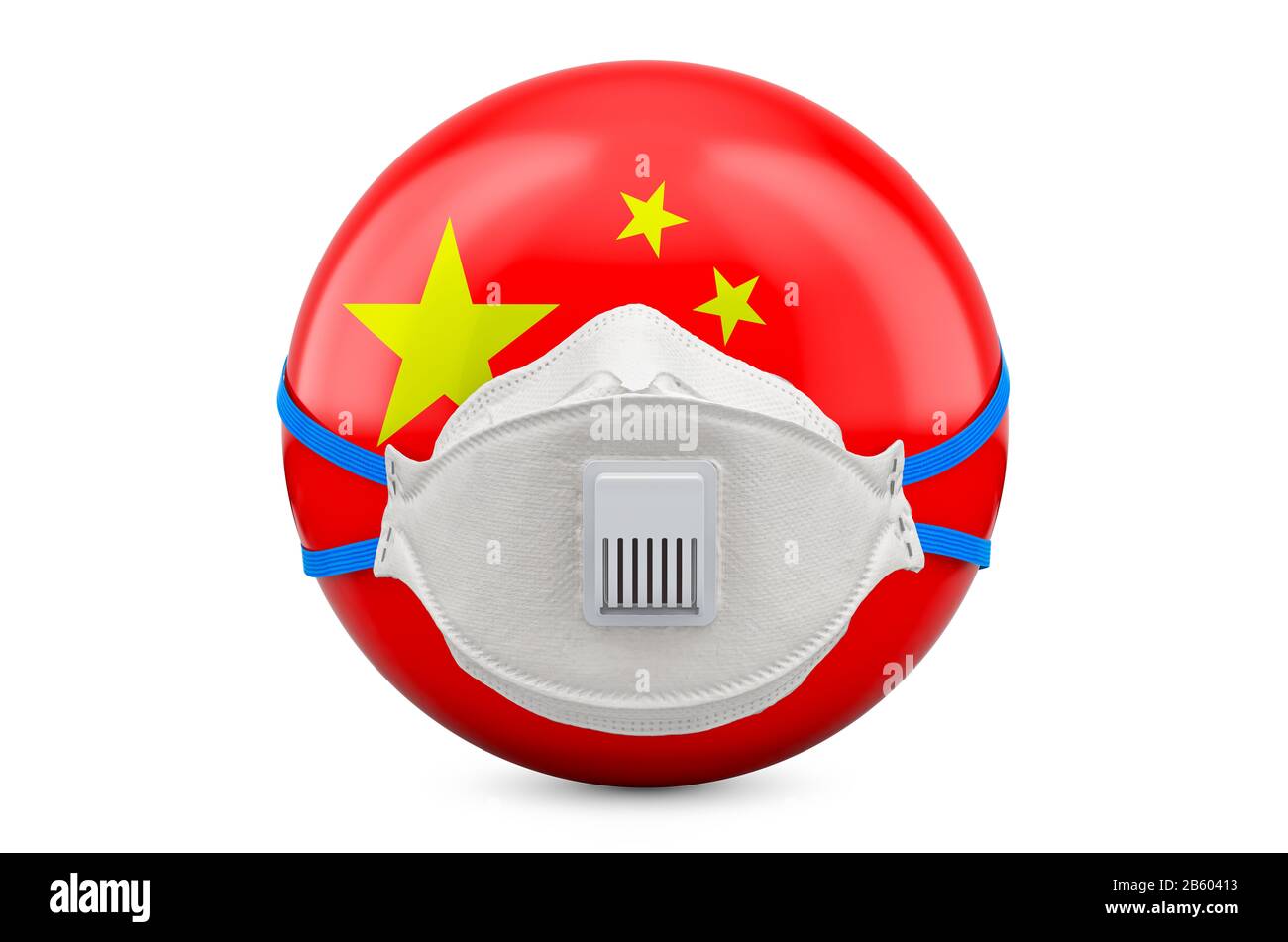 China with filtering half face mask, respirator. 3D rendering isolated ...
