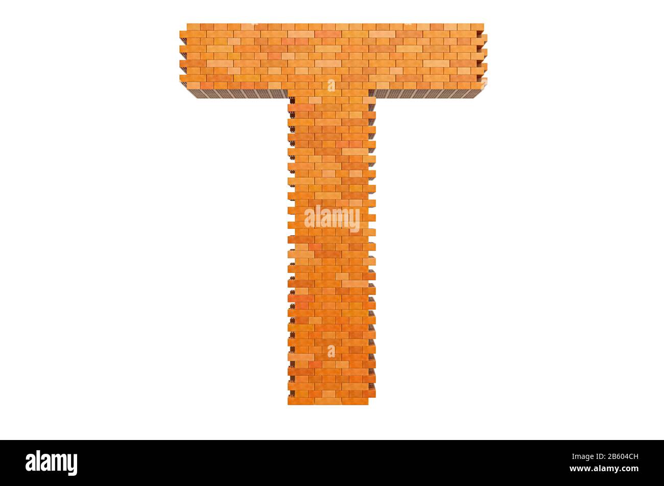 Bricks font, letter T from building bricks. 3D rendering isolated on ...