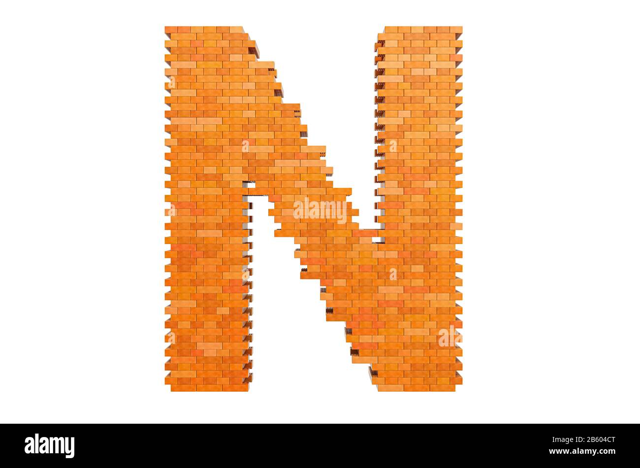 Bricks font, letter N from building bricks. 3D rendering isolated on ...