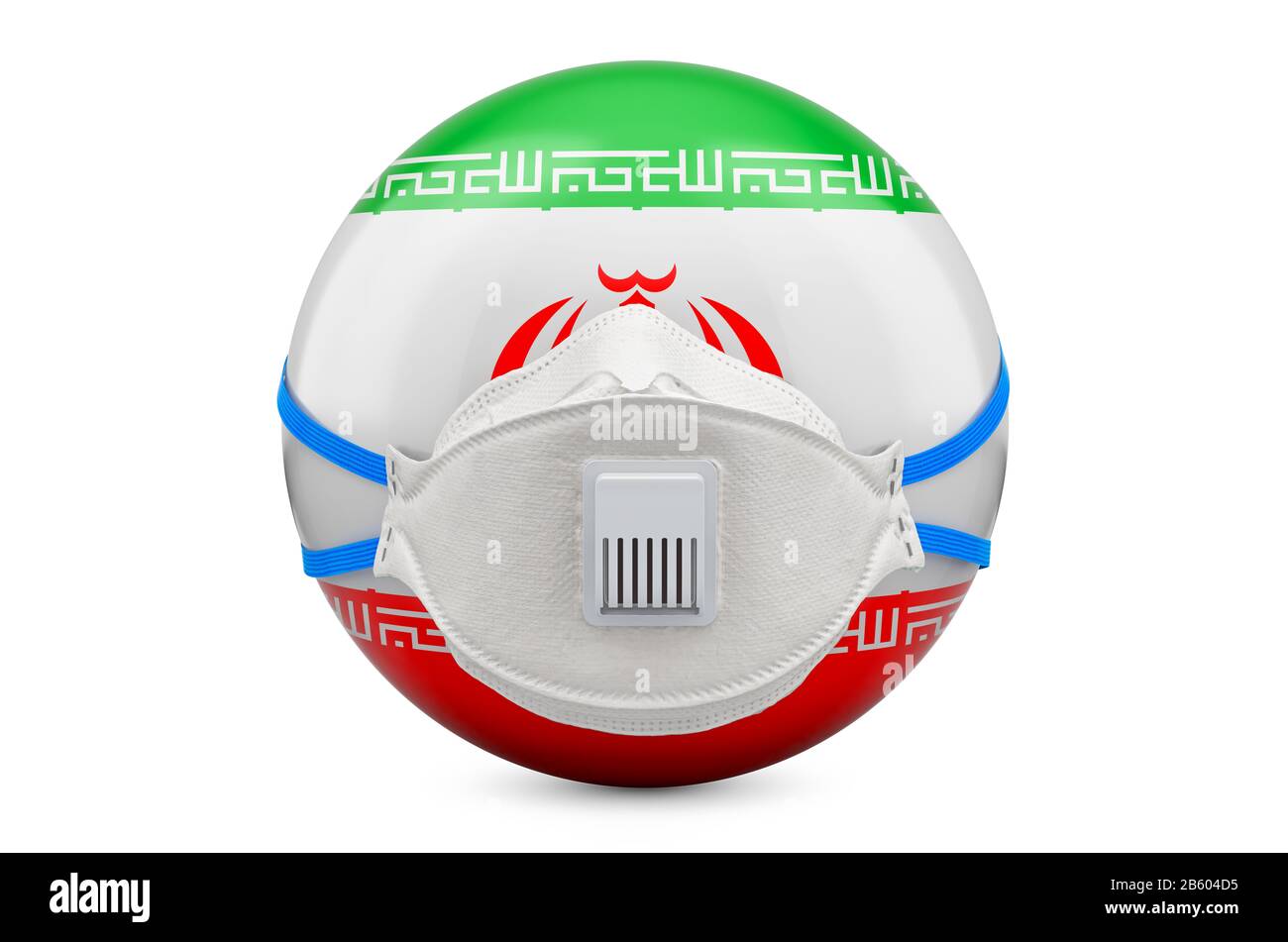 Iran with filtering half face mask, respirator. 3D rendering isolated ...