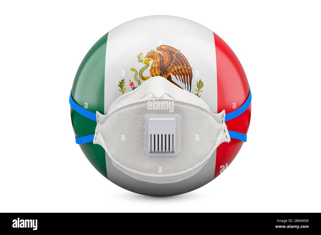 Mexico with filtering half face mask, respirator. 3D rendering isolated ...
