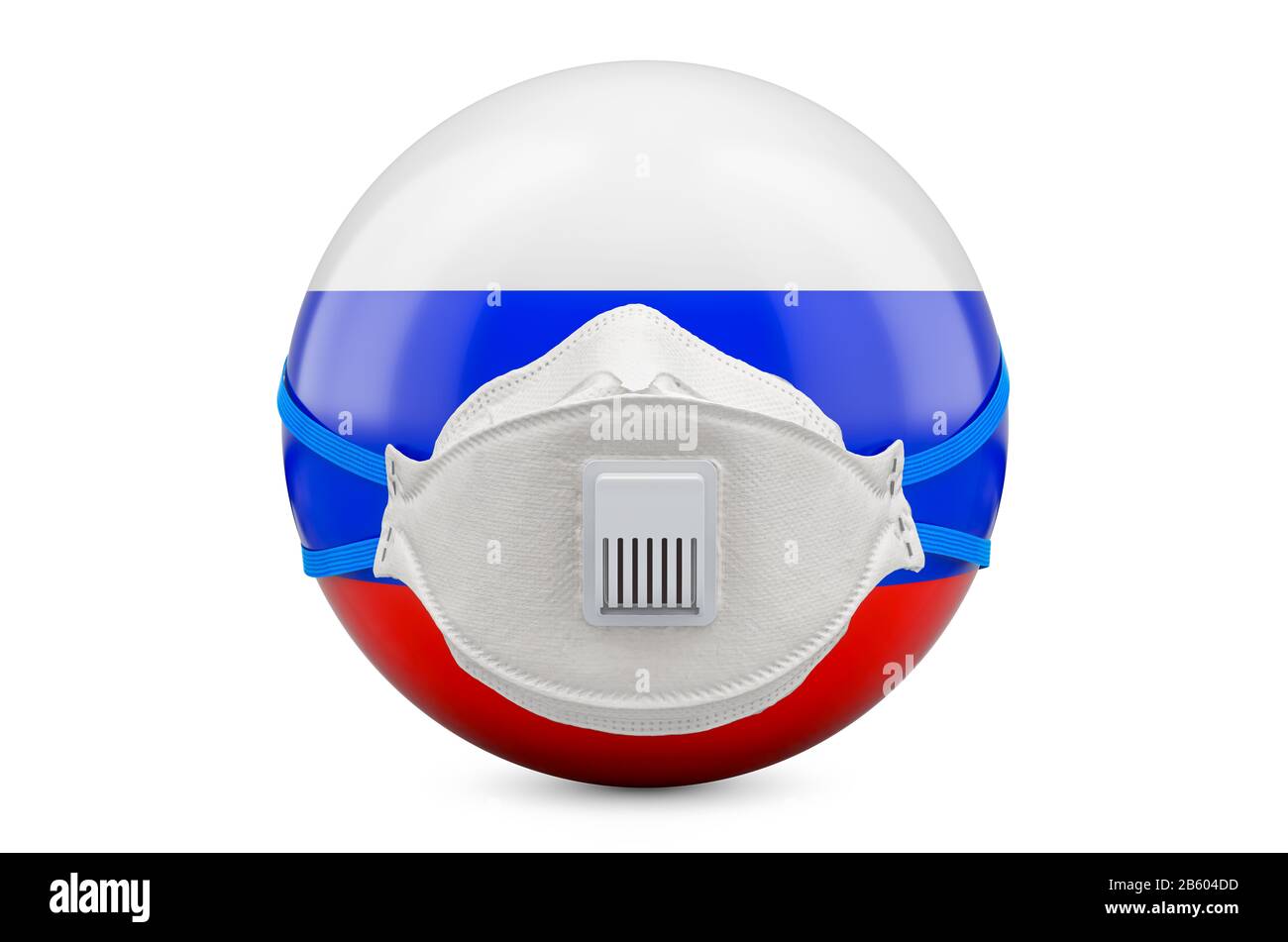 Russia with filtering half face mask, respirator. 3D rendering isolated ...