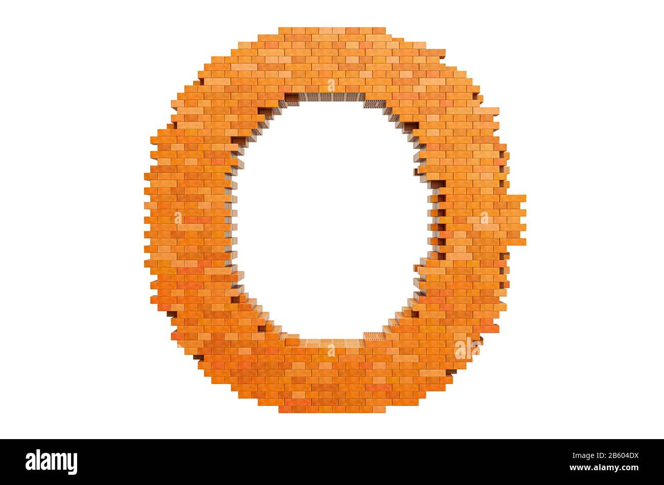Bricks font, letter O from building bricks. 3D rendering isolated on ...