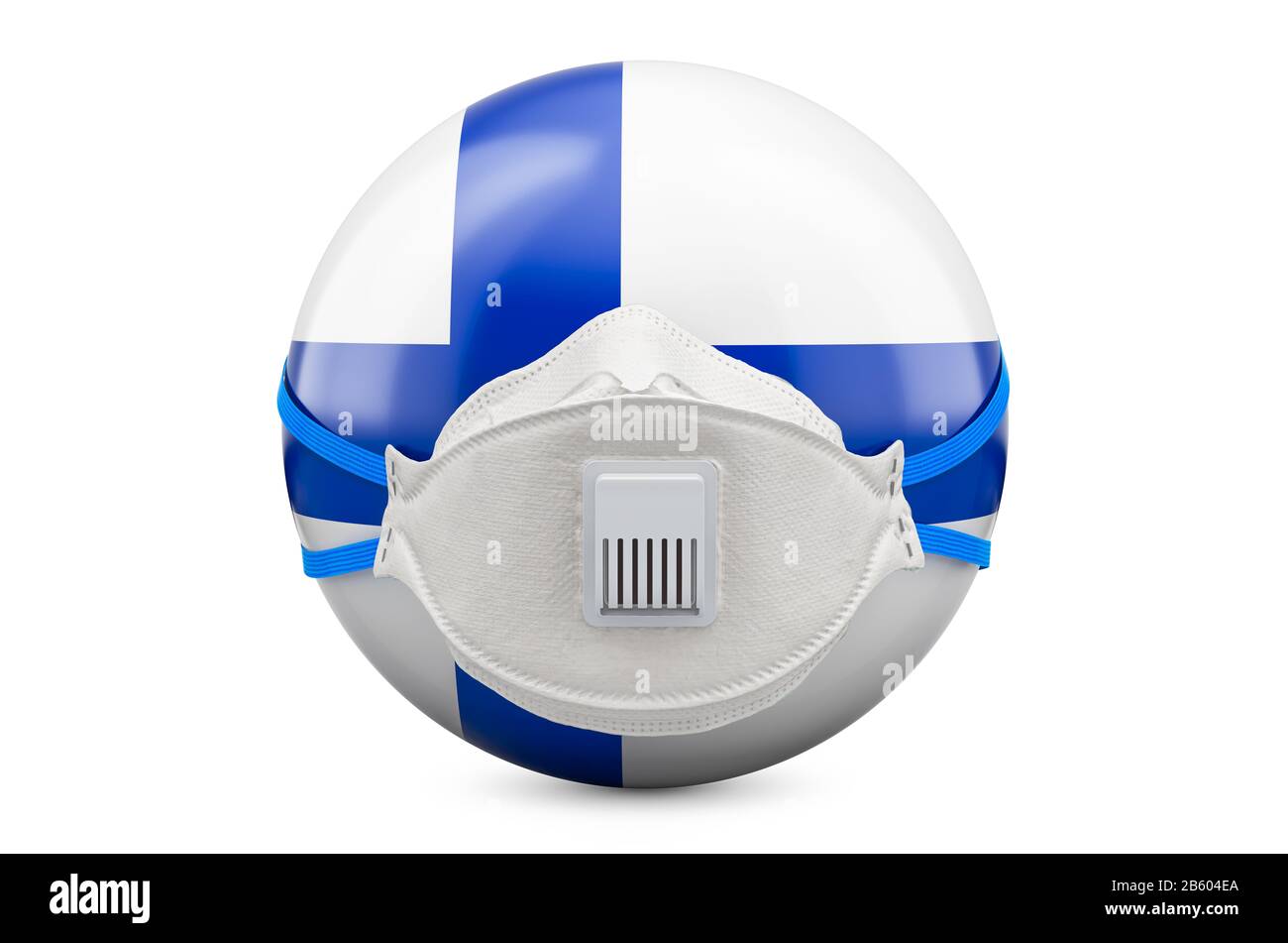 Finland with filtering half face mask, respirator. 3D rendering ...