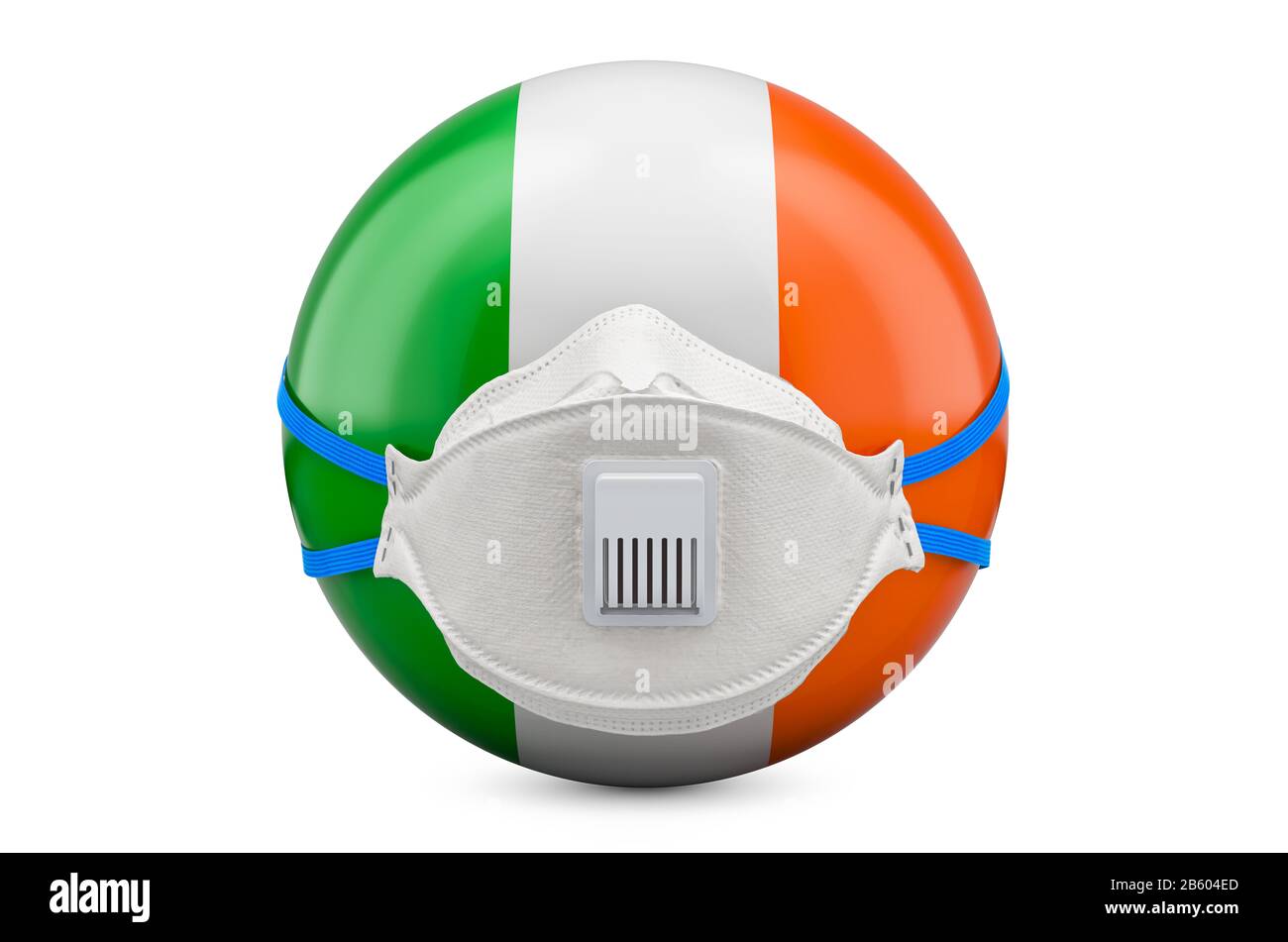 Ireland with filtering half face mask, respirator. 3D rendering ...