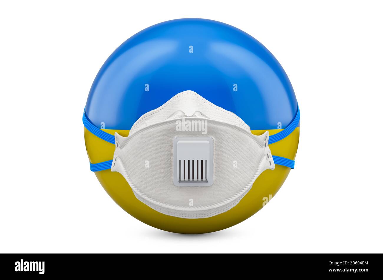 Ukraine with filtering half face mask, respirator. 3D rendering ...