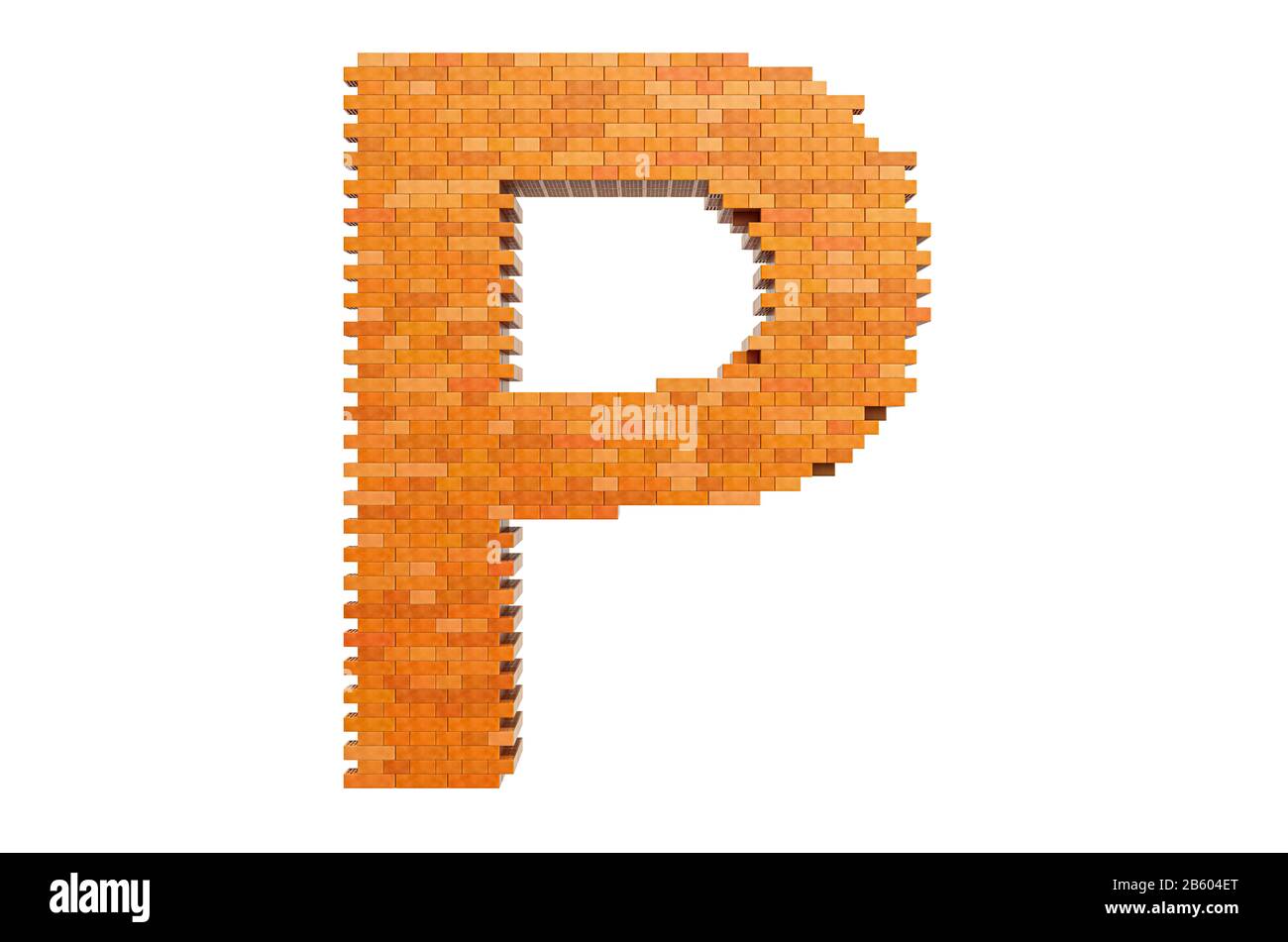 Bricks font, letter P from building bricks. 3D rendering isolated on ...