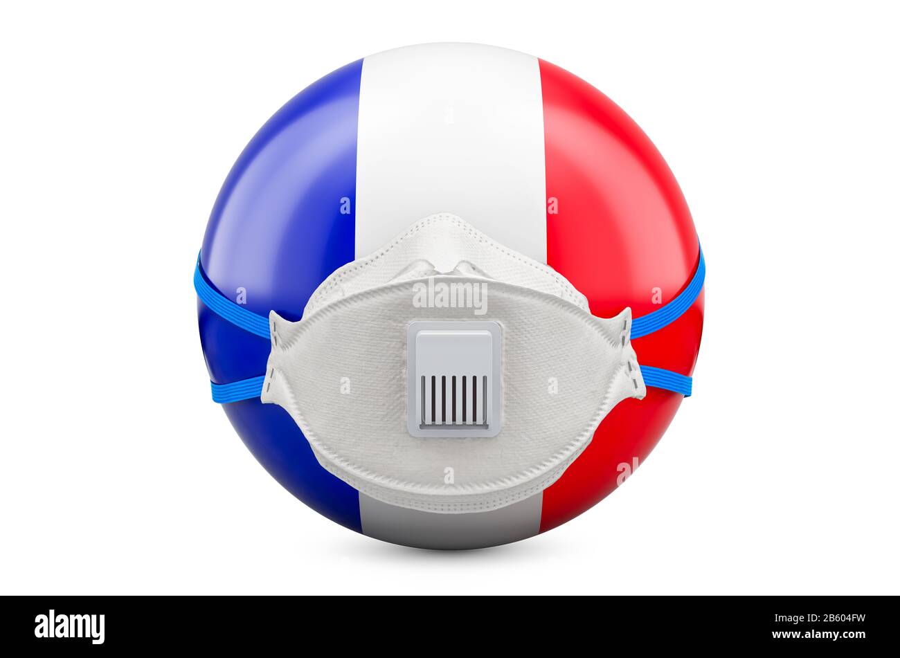 France with filtering half face mask, respirator. 3D rendering isolated ...