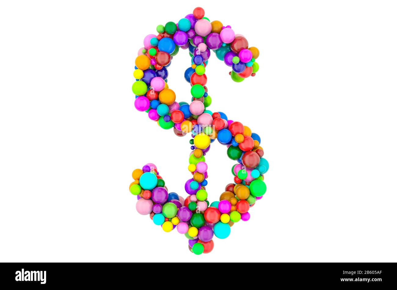 Dollar symbol from colored balls, 3D rendering isolated on white ...