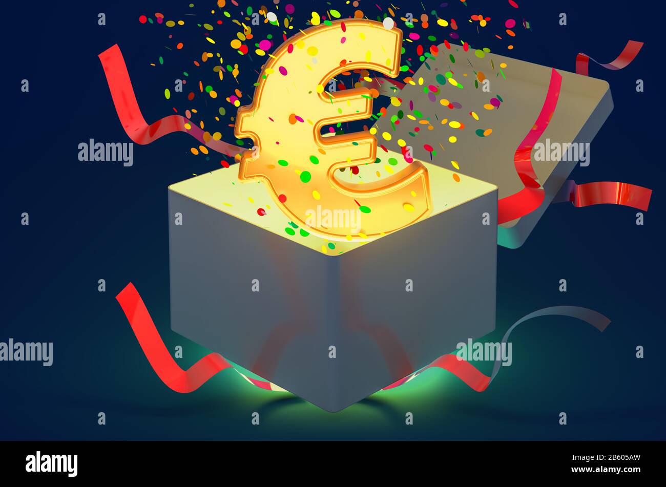 Gift box with euro sign inside, 3D rendering on dark blue background ...