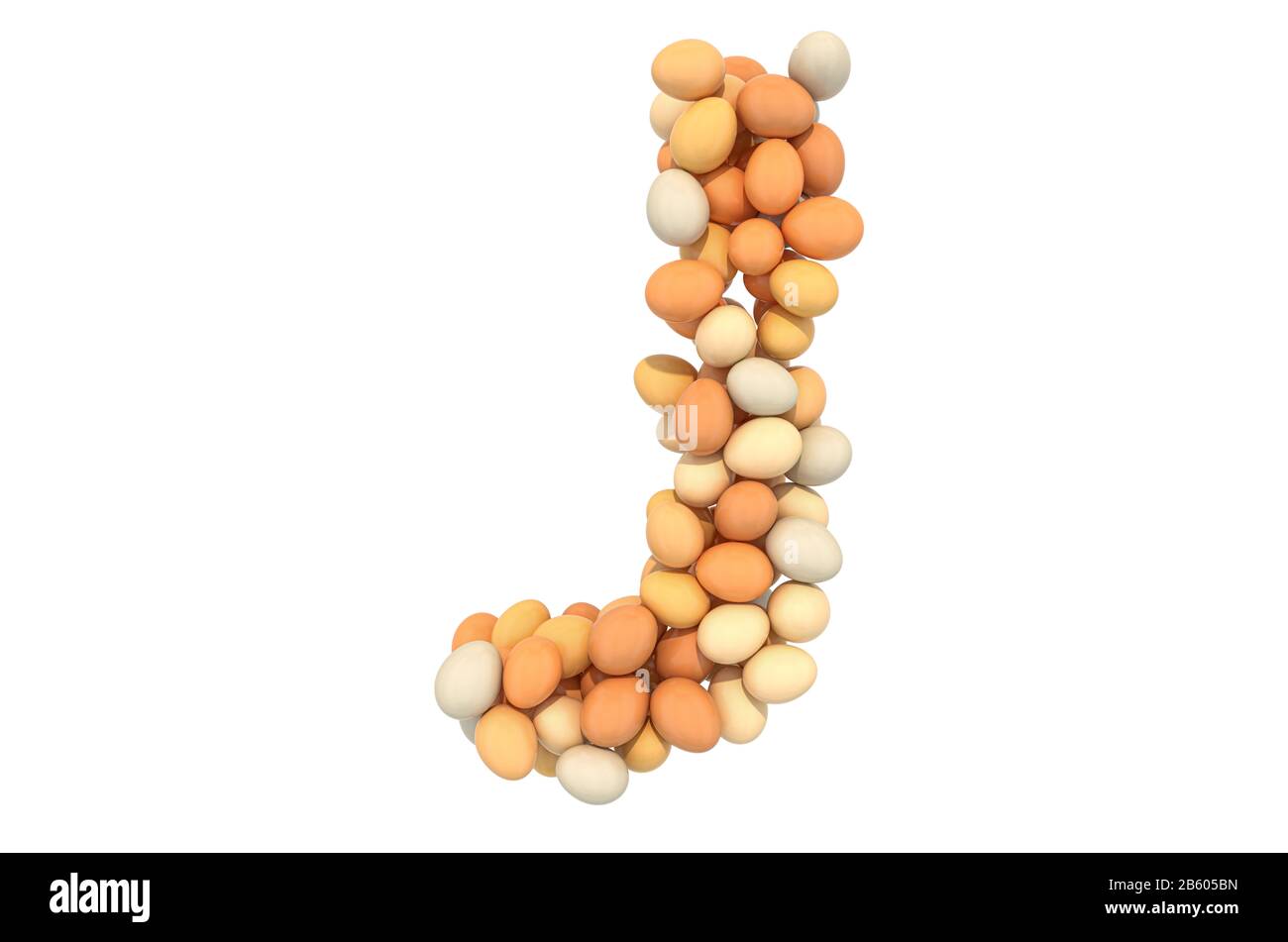 Letter J from chicken eggs, 3D rendering isolated on white background ...