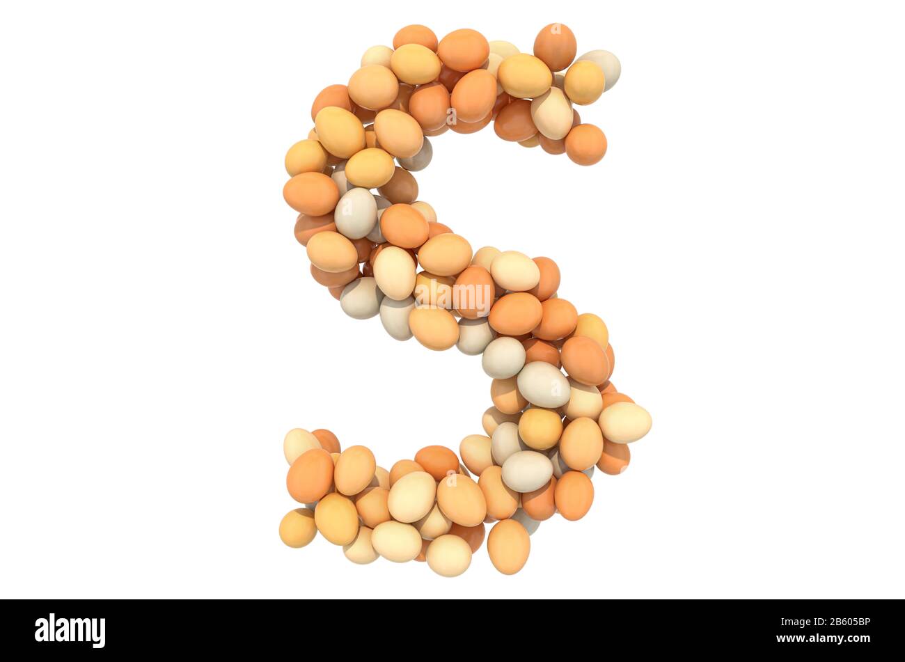 Letter S from chicken eggs, 3D rendering isolated on white background ...