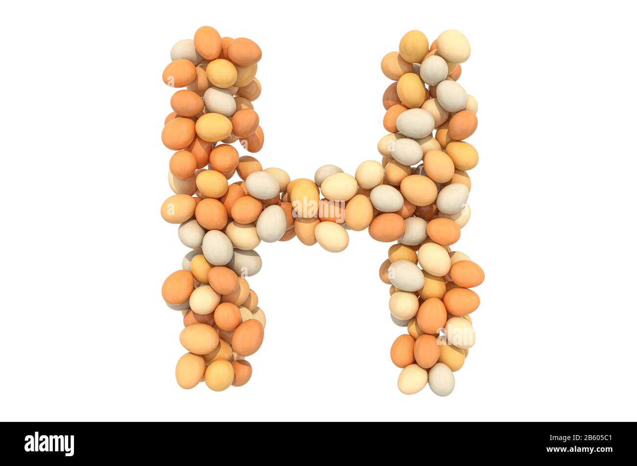 Letter H from chicken eggs, 3D rendering isolated on white background ...