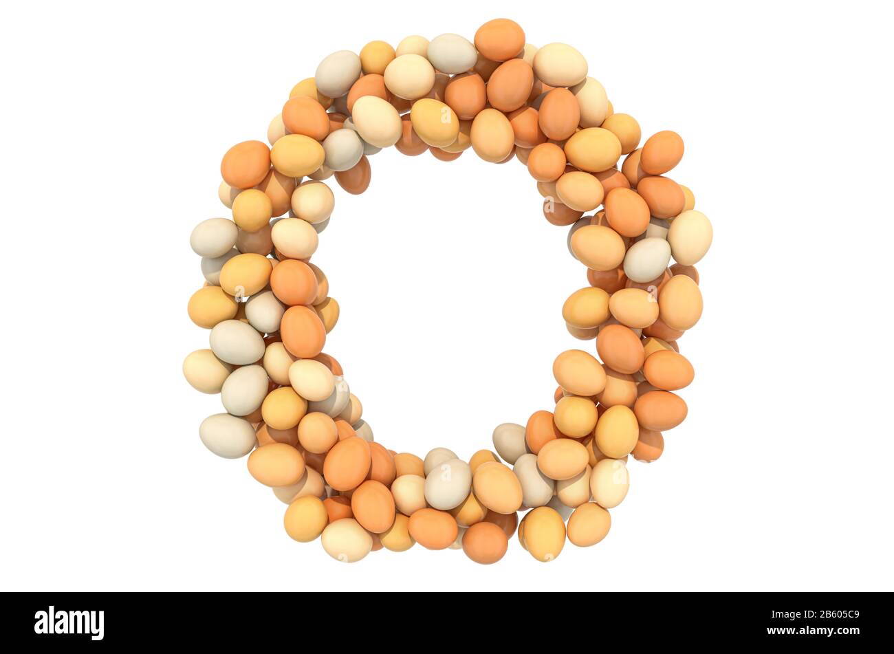 Letter O from chicken eggs, 3D rendering isolated on white background ...
