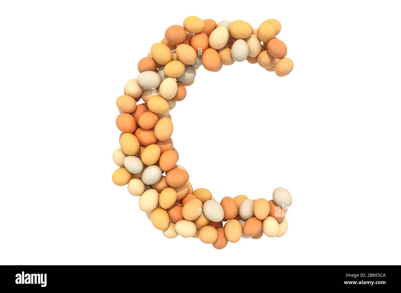 Letter C from chicken eggs, 3D rendering isolated on white background ...