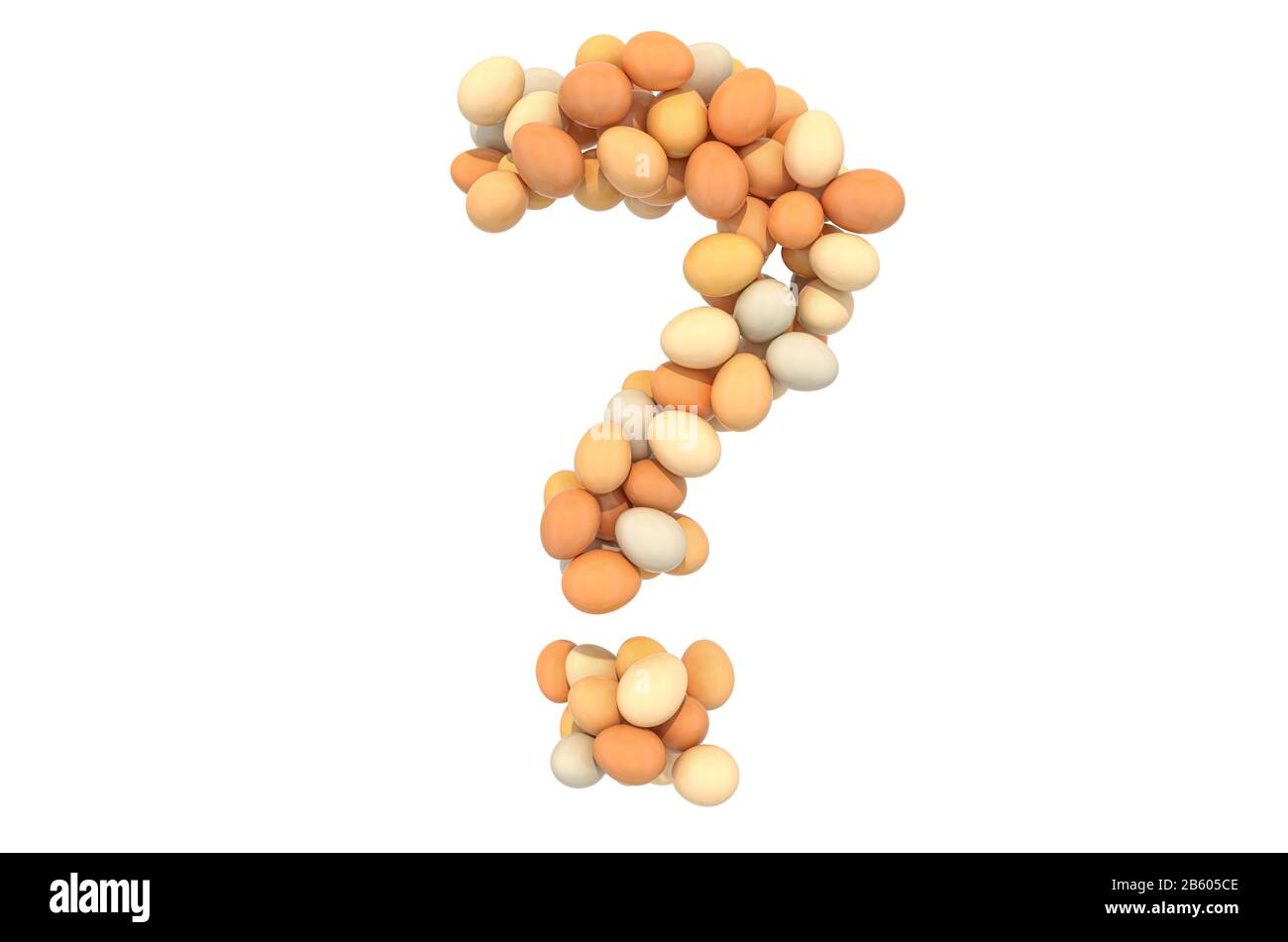 Question mark from chicken eggs, 3D rendering isolated on white ...
