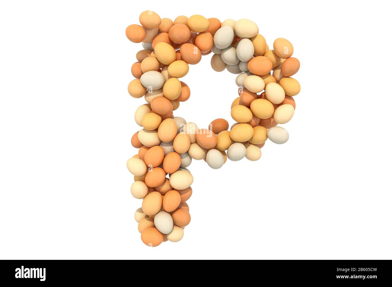 Letter P from chicken eggs, 3D rendering isolated on white background ...
