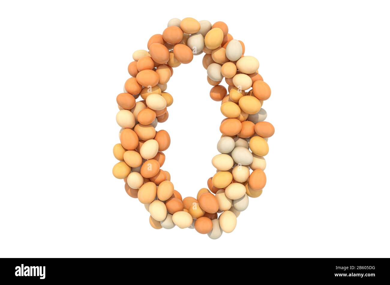 Number 0 from chicken eggs, 3D rendering isolated on white background ...