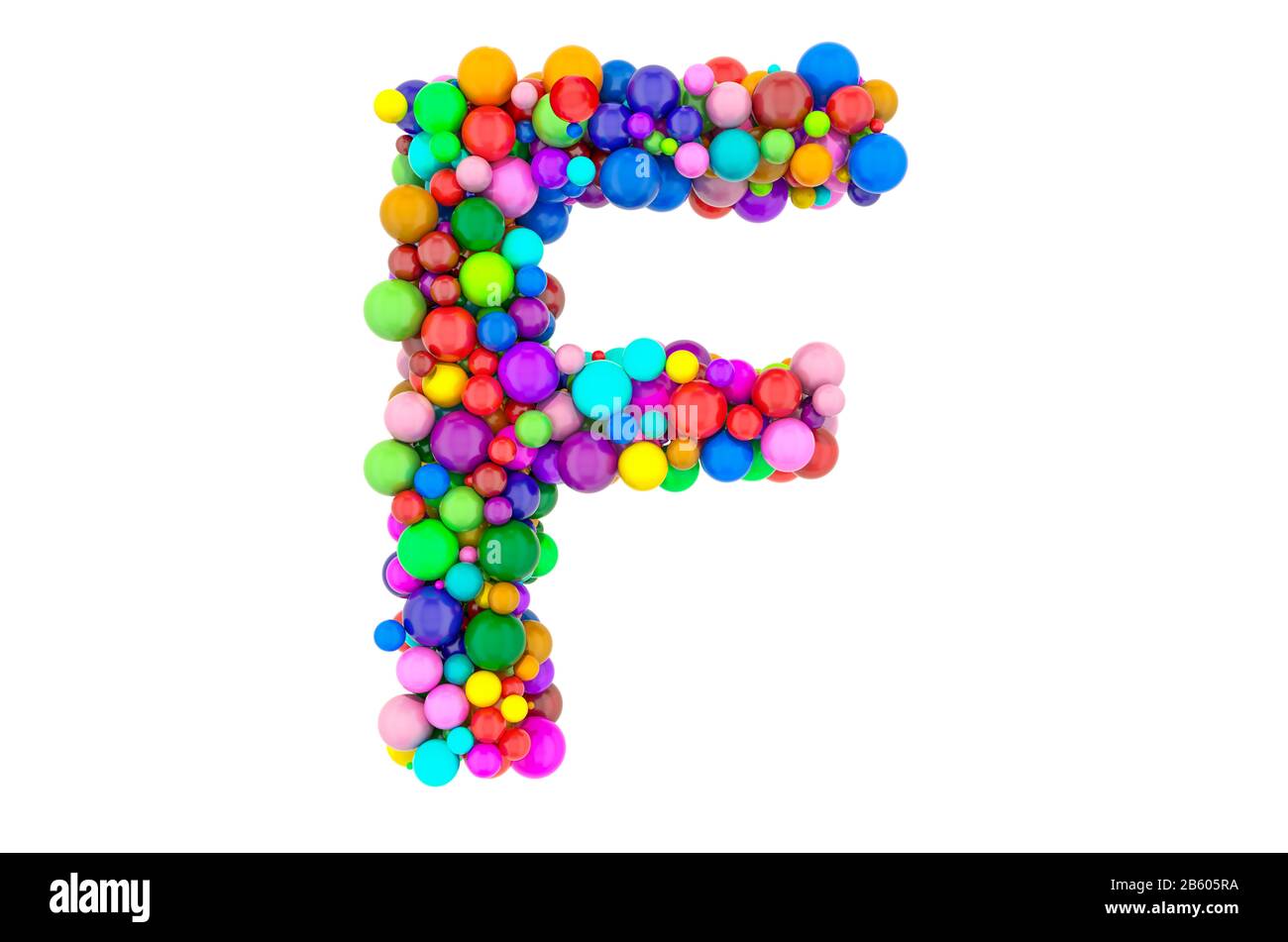 Letter F from colored balls, 3D rendering isolated on white background ...