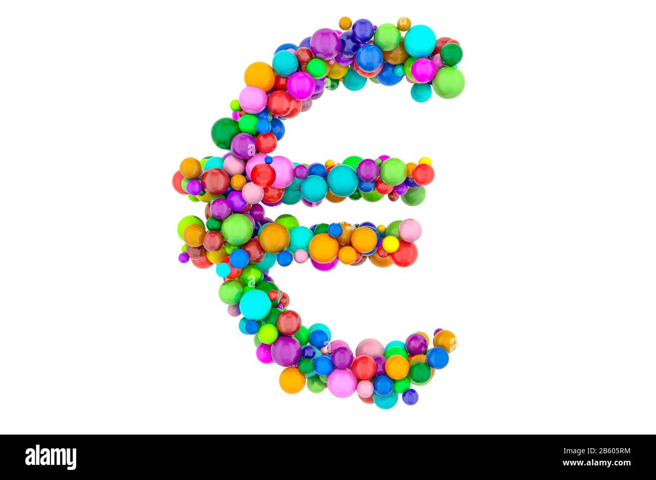 Euro symbol from colored balls, 3D rendering isolated on white ...