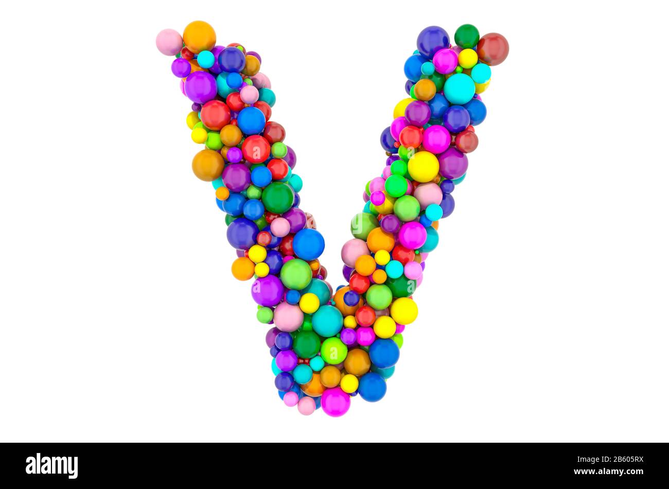 Letter V from colored balls, 3D rendering isolated on white background ...