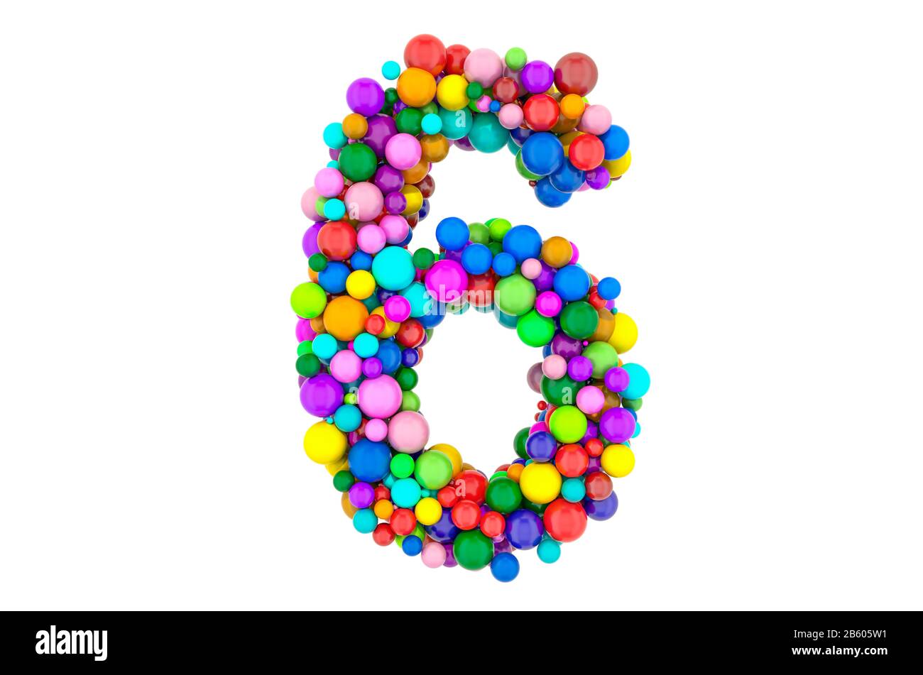 Number 6 from colored balls, 3D rendering isolated on white background ...