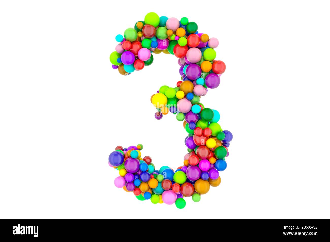 Number 3 from colored balls, 3D rendering isolated on white background ...