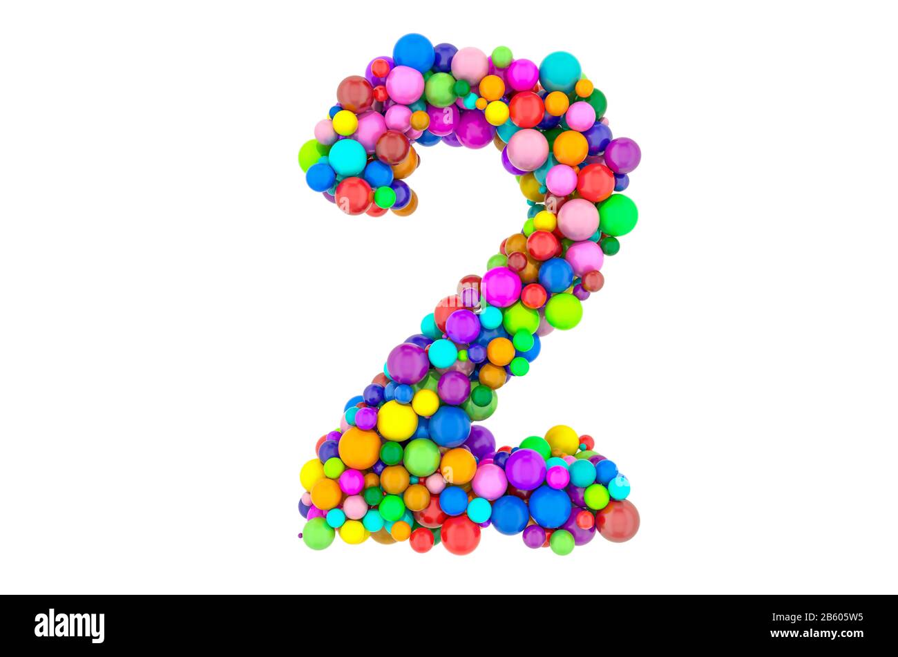 Number 2 from colored balls, 3D rendering isolated on white background ...