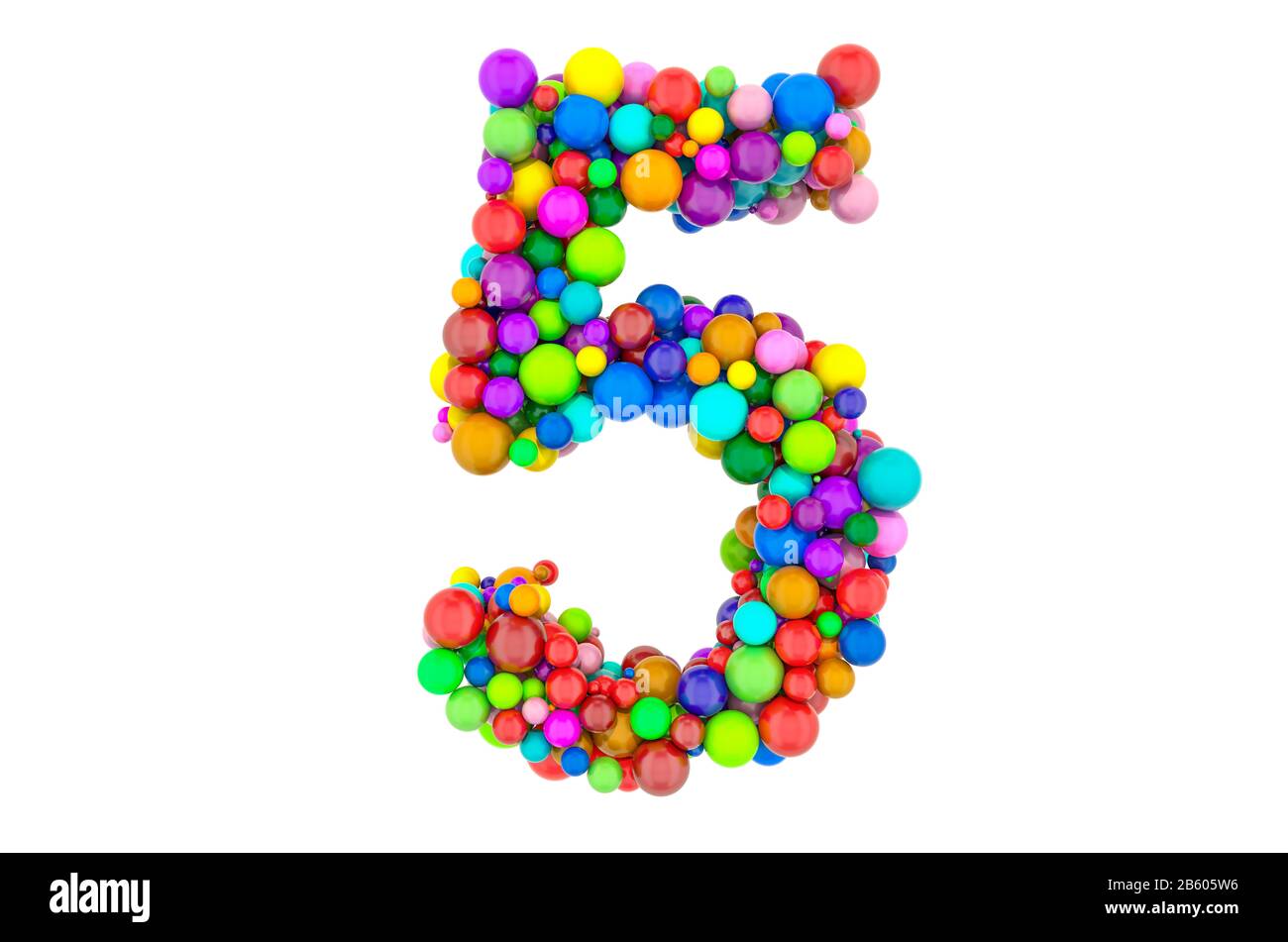 Number 5 from colored balls, 3D rendering isolated on white background ...