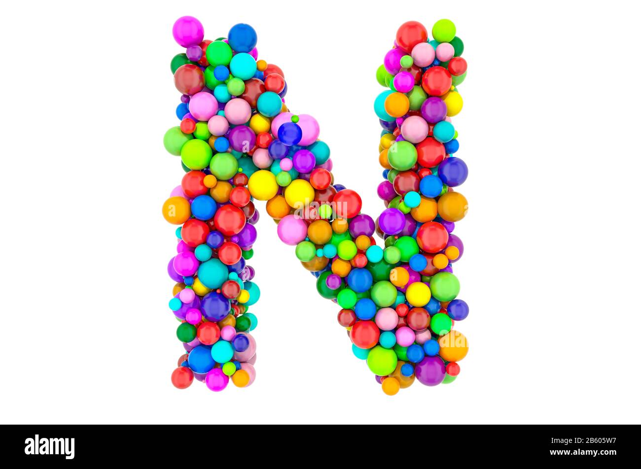 Letter N from colored balls, 3D rendering isolated on white background ...