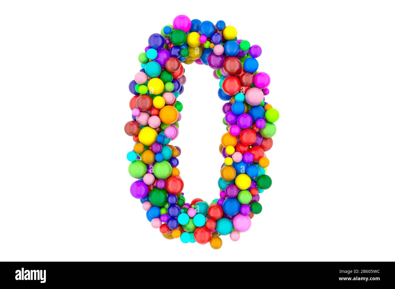 Number 0 from colored balls, 3D rendering isolated on white background ...