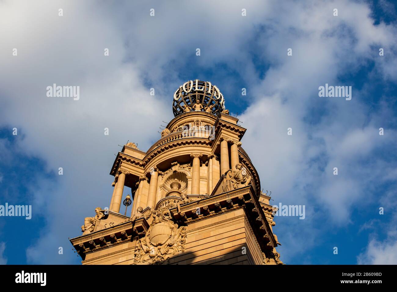 The London Coliseum, showing the iconic tower and the revolving name ...