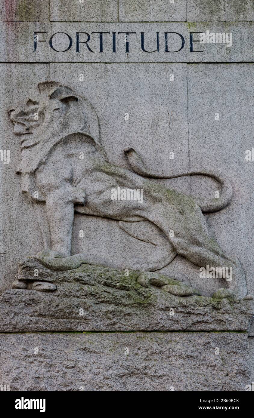 Lion detail of Edith Cavell Memorial, by Sir George Frampton, in ...