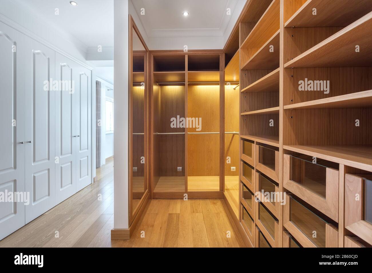 Cabinets and an empty dressing room made of wood, for the family Stock ...