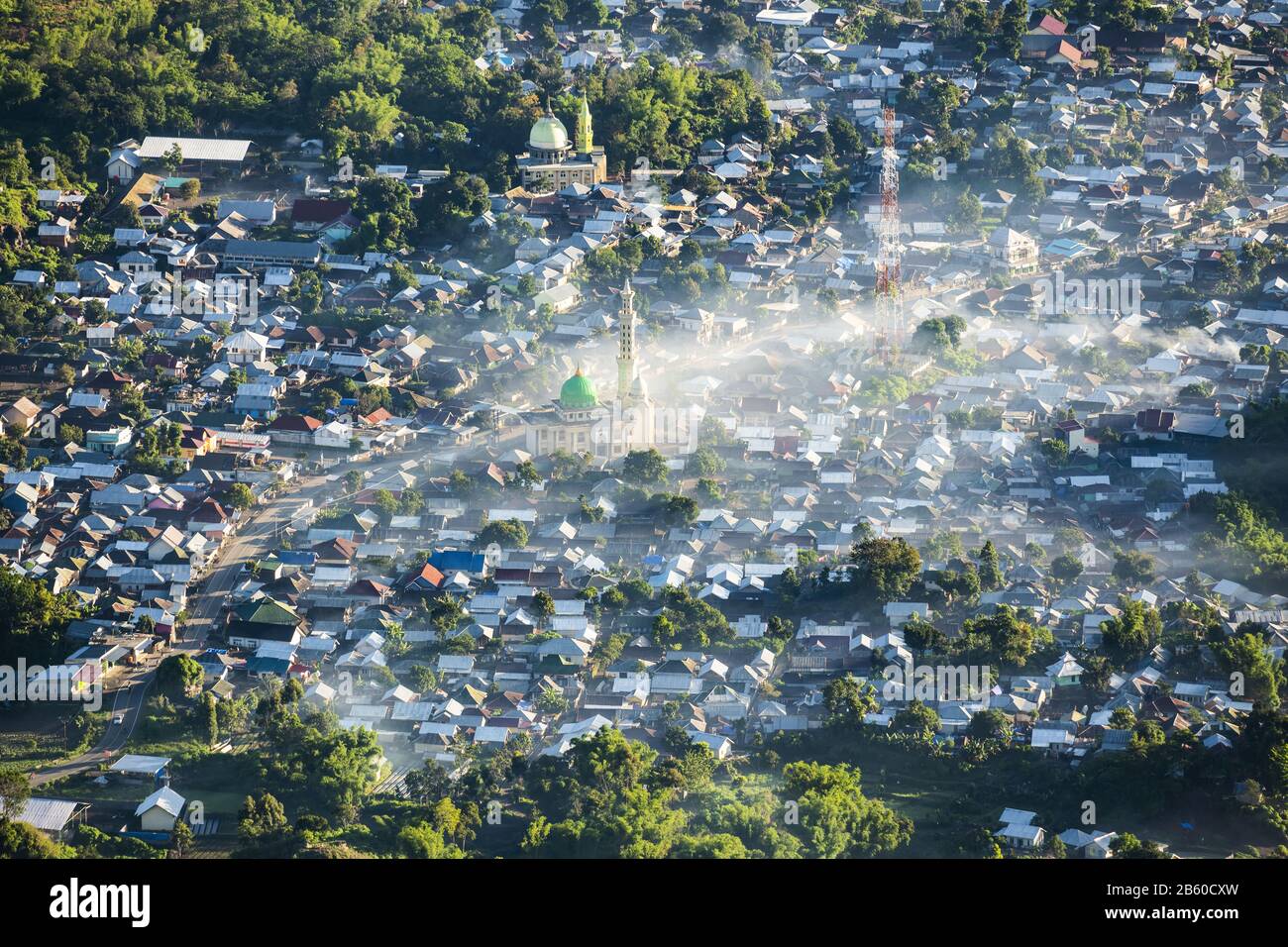 View from above, stunning aerial view of the Sembalun village ...