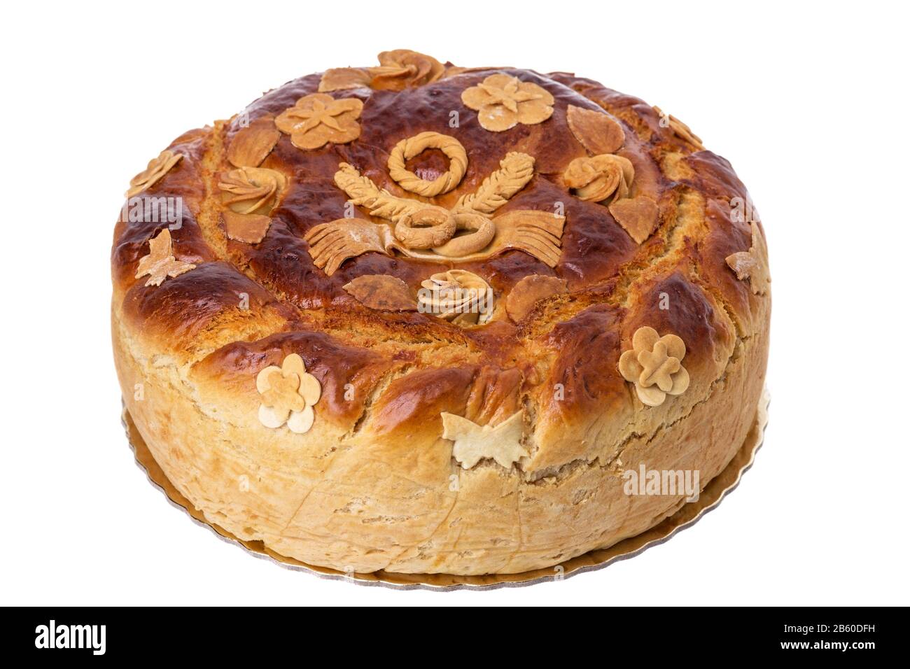 Traditional Slavic wedding bread, loaf karavai with decorations Stock ...