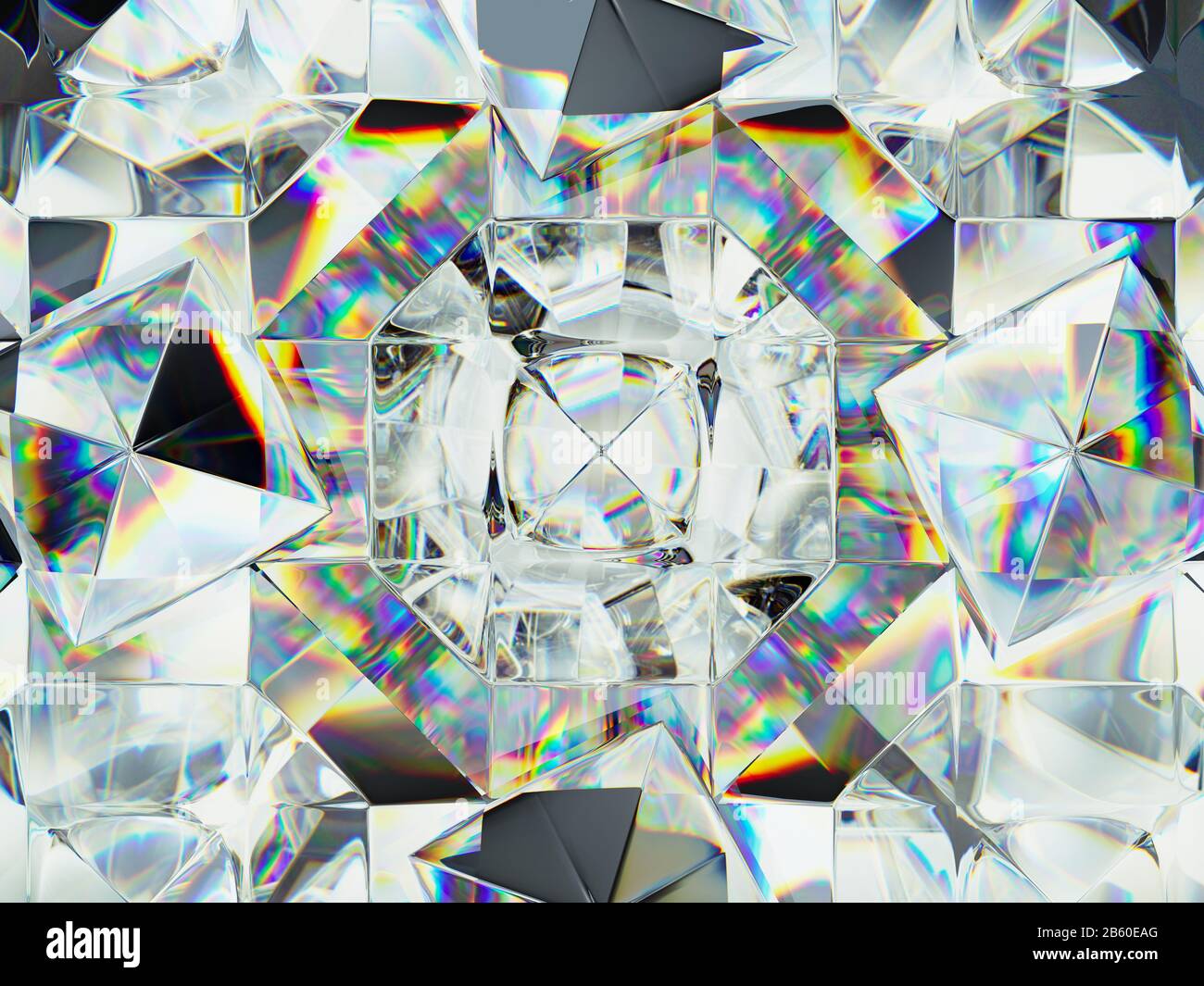 diamond structure extreme closeup and kaleidoscope. top view of round ...