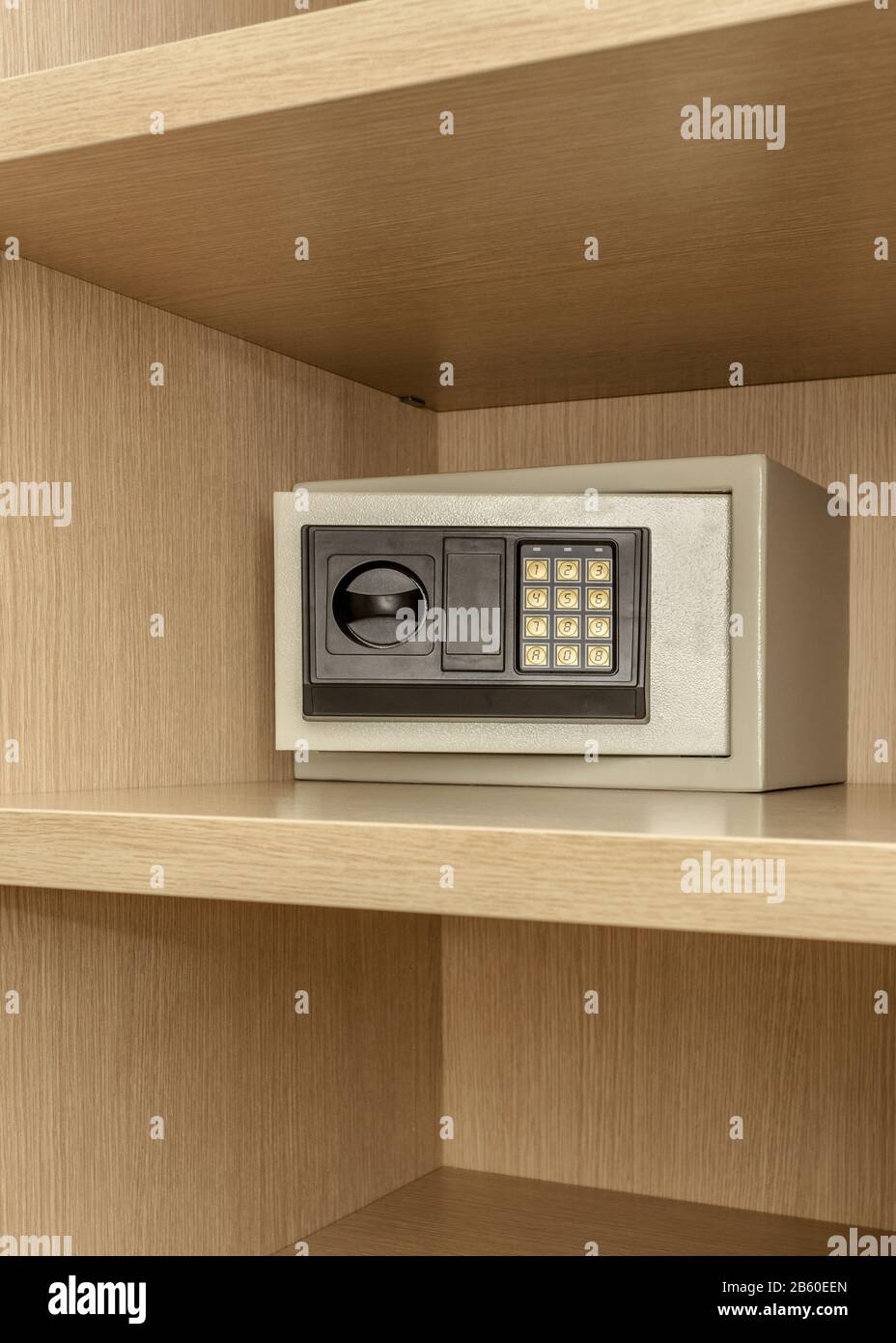 Safe box for storing valuables in a wooden cupboard. Inside Stock Photo ...