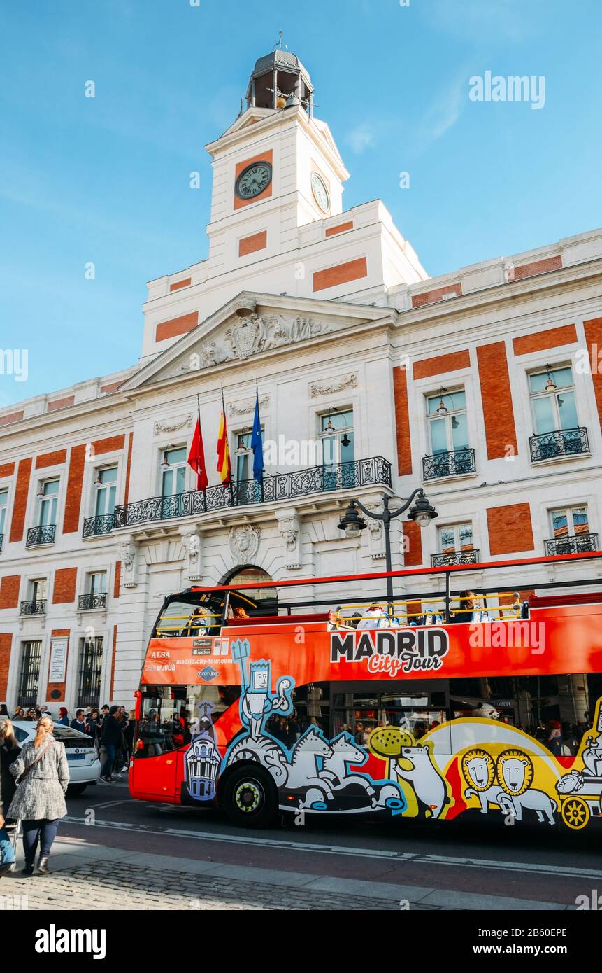 Madrid, Spain - March 7, 2020: Double decker tourist bus in front of ...