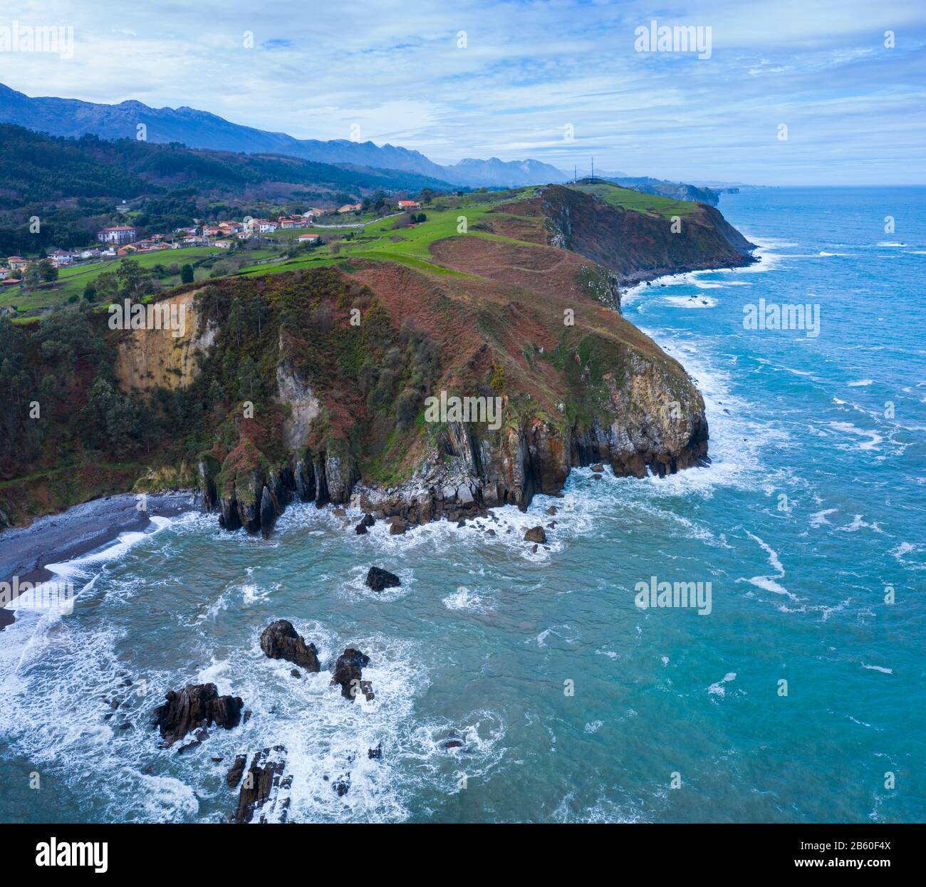 Aerial view of Islote de los Picones, Pendueles beach, Pendueles ...