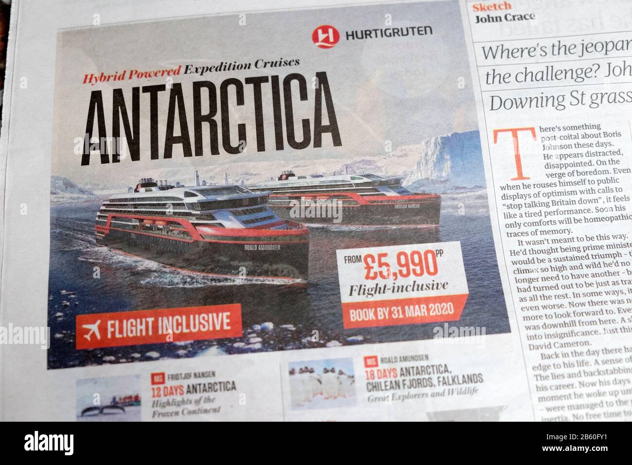 Antarctica cruise ship holiday advert in the Guardian newspaper "Hybrid ...