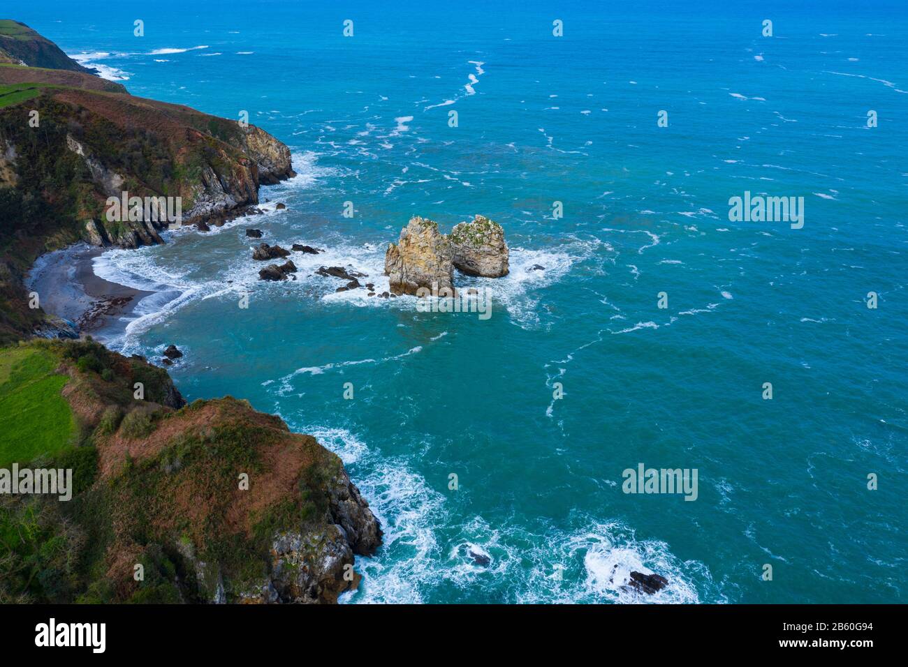 Aerial view of Islote de los Picones, Pendueles beach, Pendueles ...